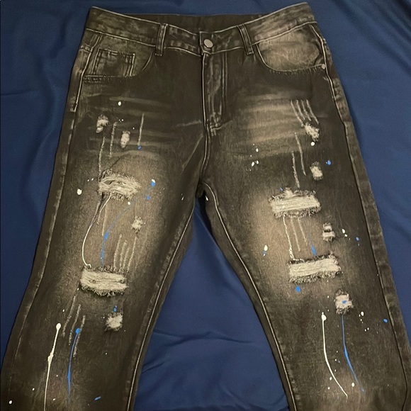 Jeans | Distressed Black Jeans With Paint Splatter | Poshmark